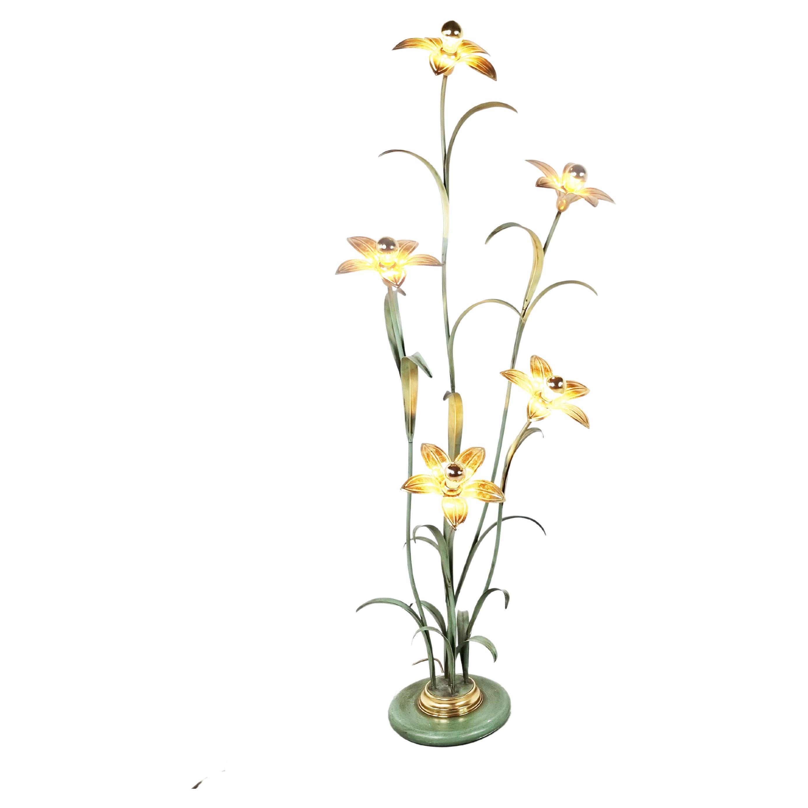 Vintage Brass Flower Lamp, 1970s at 1stDibs