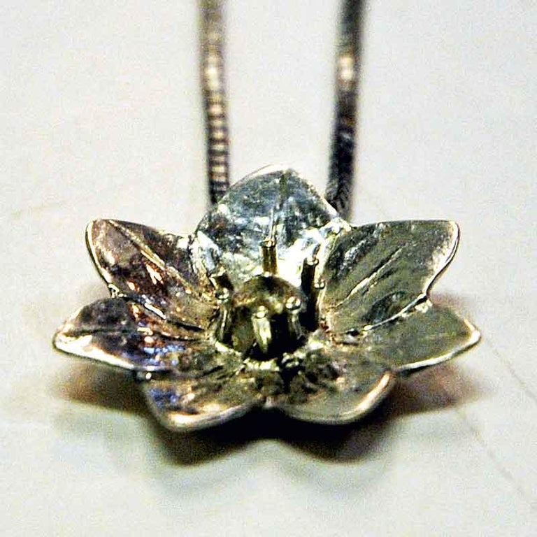Vintage Flower Silver Necklace by Bronsil AB, 1970s, Sweden For Sale at ...