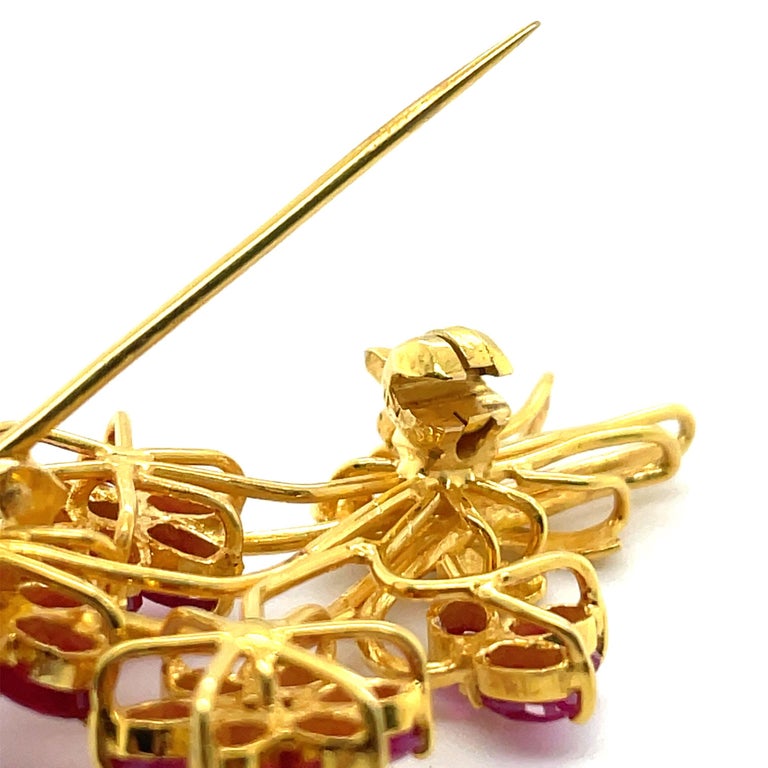 Vintage Flowers Brooch, 22k Yellow Gold, 2 Carat Natural Ruby Estate ...