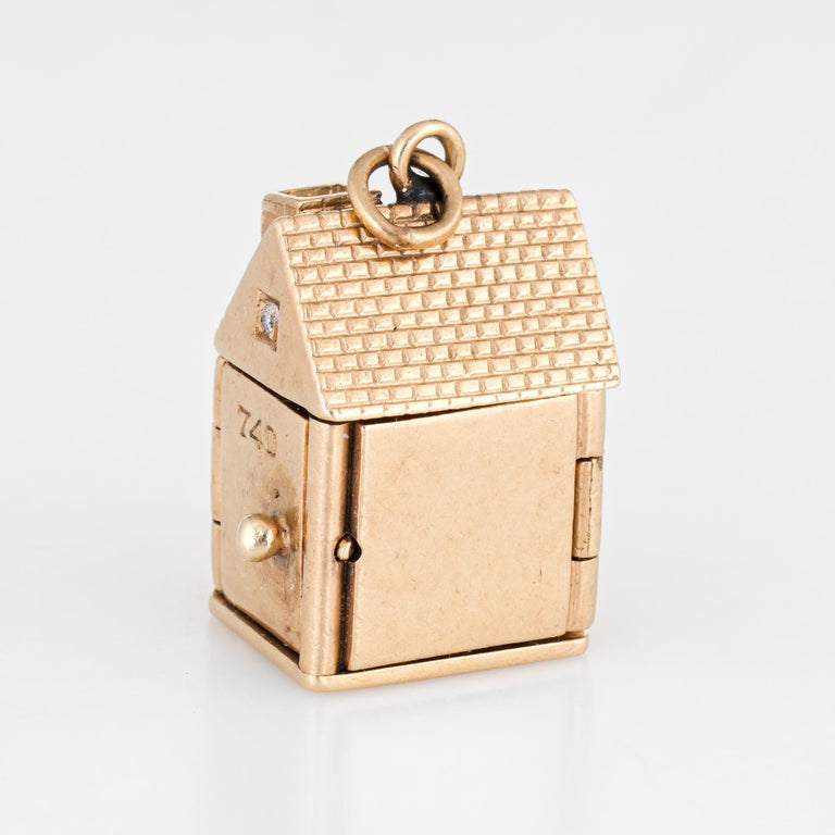 Vintage Folding House Charm Picture Pendant 14 Karat Gold Diamond ...