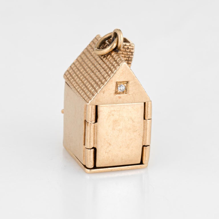 Vintage Folding House Charm Picture Pendant 14 Karat Gold Diamond ...