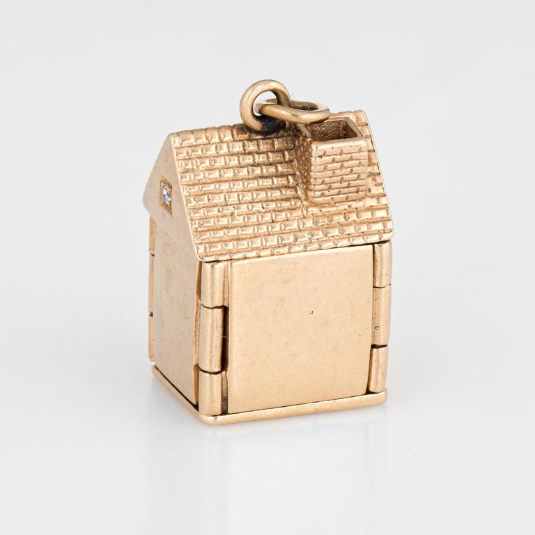 Vintage Folding House Charm Picture Pendant 14 Karat Gold Diamond ...