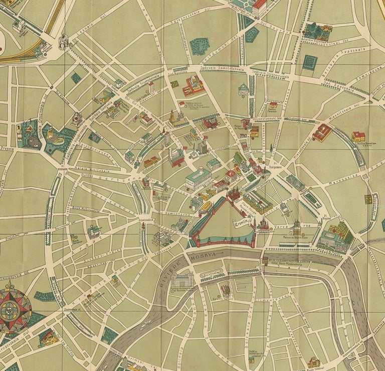 Vintage Folding Map of the Streets of Moscow, Russia, circa 1950 For ...