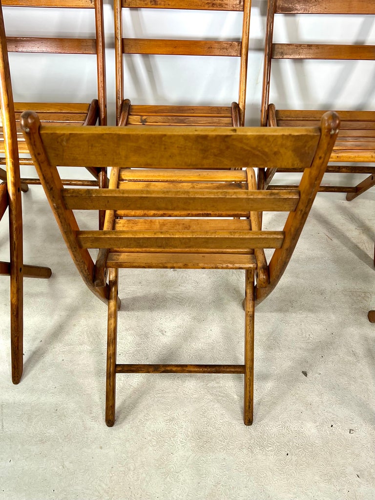 Vintage Folding Slatted Chairs, a Set of 7 For Sale at 1stDibs