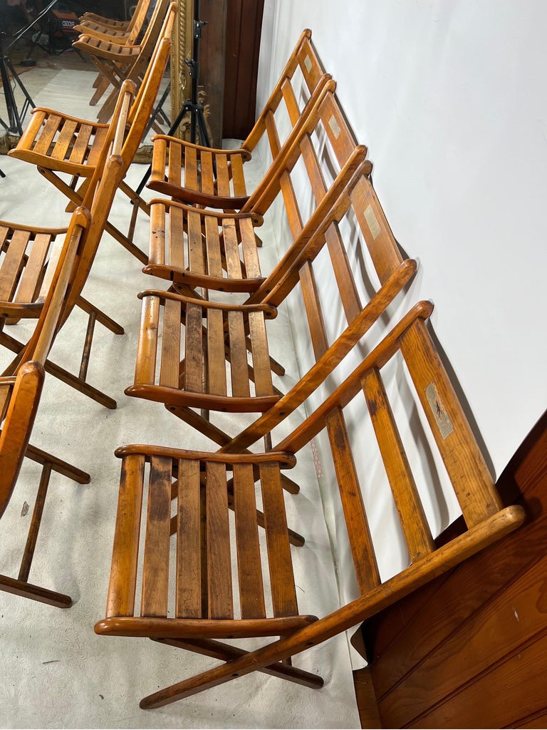 Vintage Folding Slatted Chairs, a Set of 7 For Sale at 1stDibs
