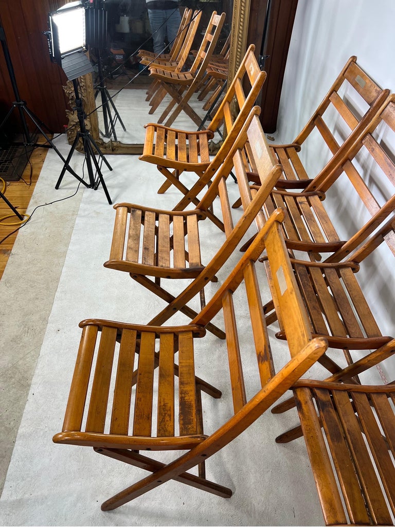 Vintage Folding Slatted Chairs, a Set of 7 For Sale at 1stDibs