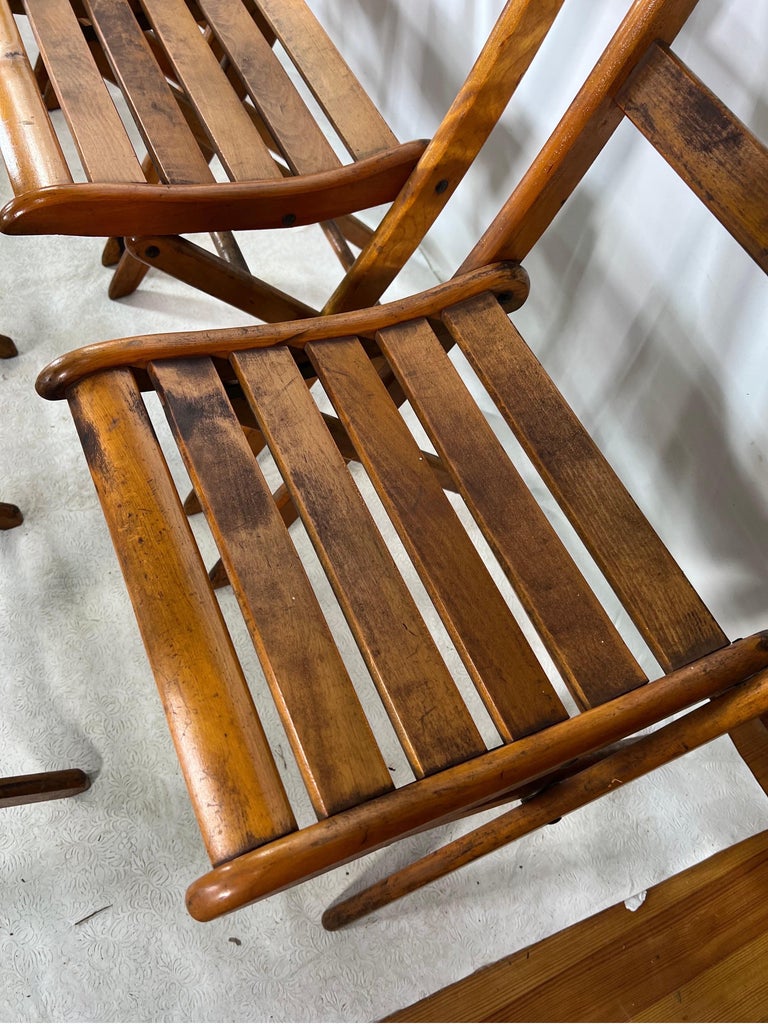 Vintage Folding Slatted Chairs, a Set of 7 For Sale at 1stDibs