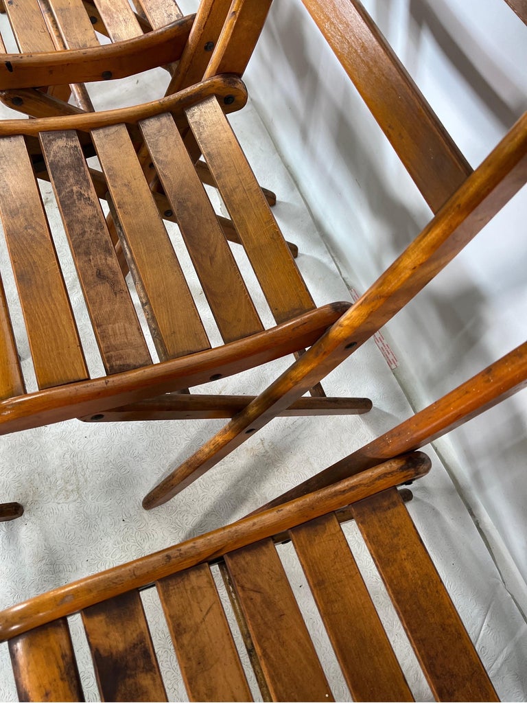 Vintage Folding Slatted Chairs, a Set of 7 For Sale at 1stDibs