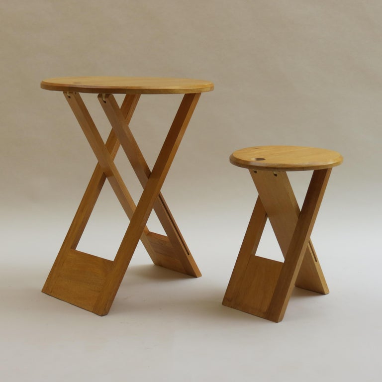 Vintage Folding Wooden Stool and Table in the Style of Suzy Stool by ...