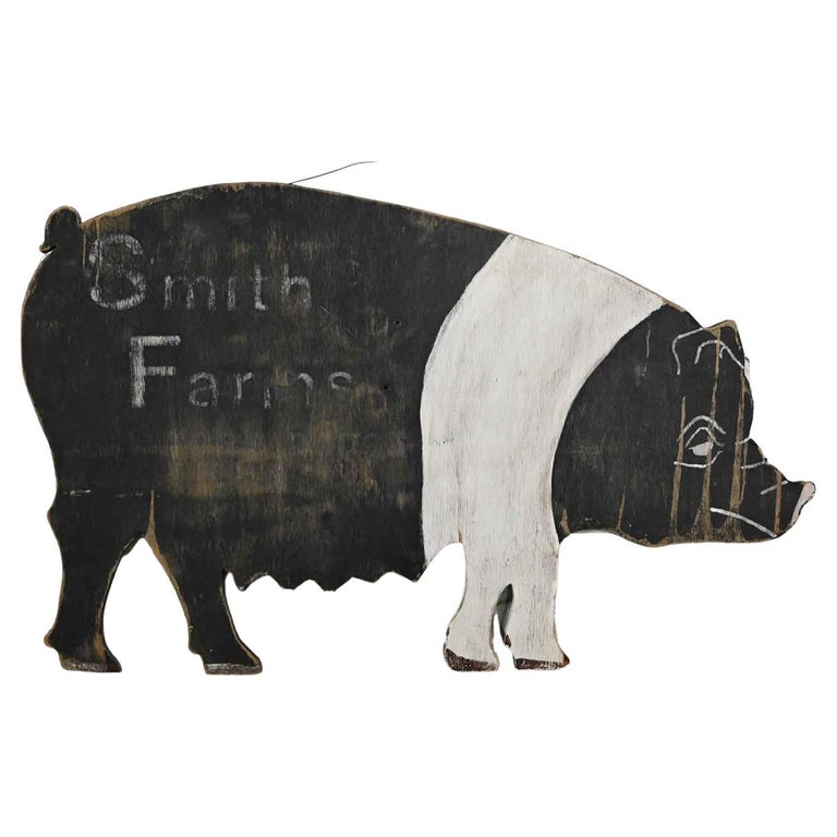 Vintage Folk Art Black and White Hampshire Pig Smith Farms Plywood Sign ...