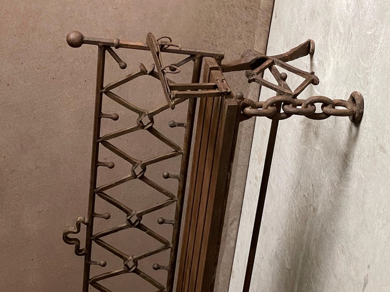 Vintage Folk Art Brutalist Iron Bench, Marine Chain and Pick Axe For ...