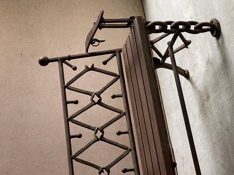 Vintage Folk Art Brutalist Iron Bench, Marine Chain and Pick Axe For ...
