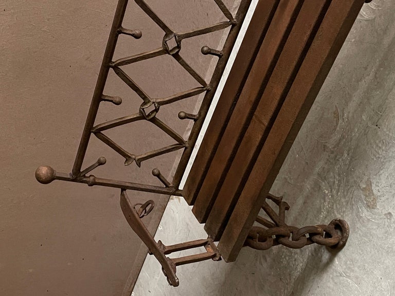 Vintage Folk Art Brutalist Iron Bench, Marine Chain and Pick Axe For ...