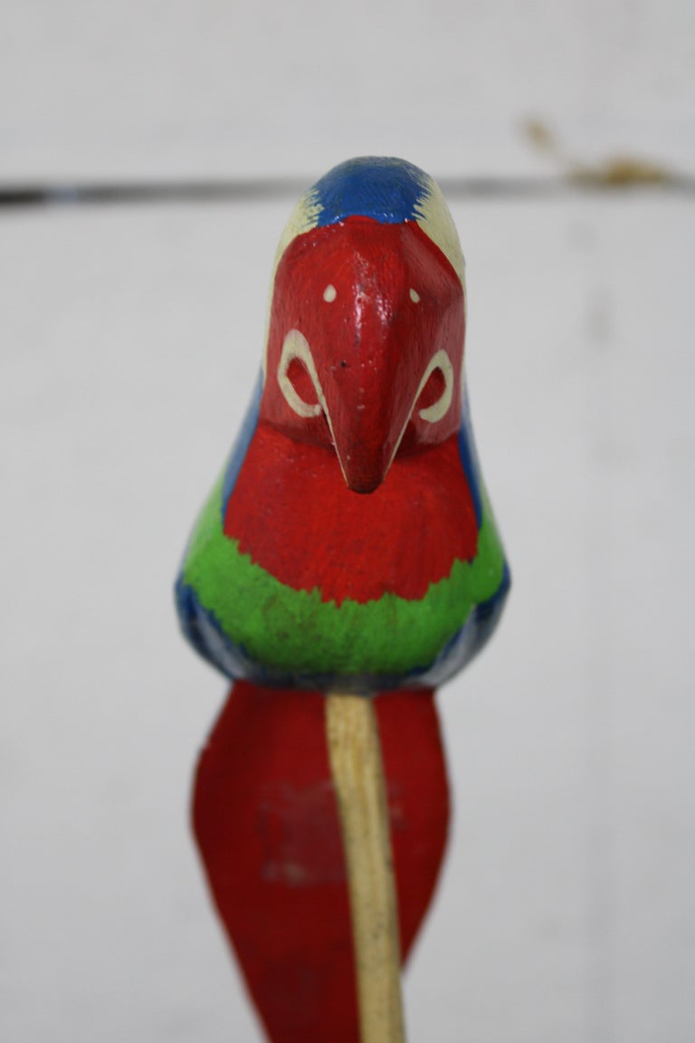 Vintage Folk Art Carved Wood Parrot on Stick Tropical Bird Figurine ...