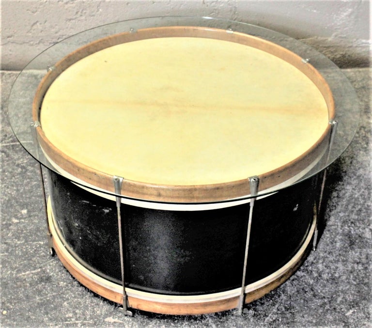 Vintage Folk Art Glass Top Bass Drum Coffee, Accent or Cocktail Table ...