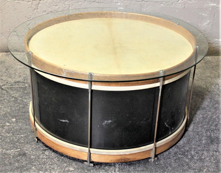 Vintage Folk Art Glass Top Bass Drum Coffee, Accent or Cocktail Table ...