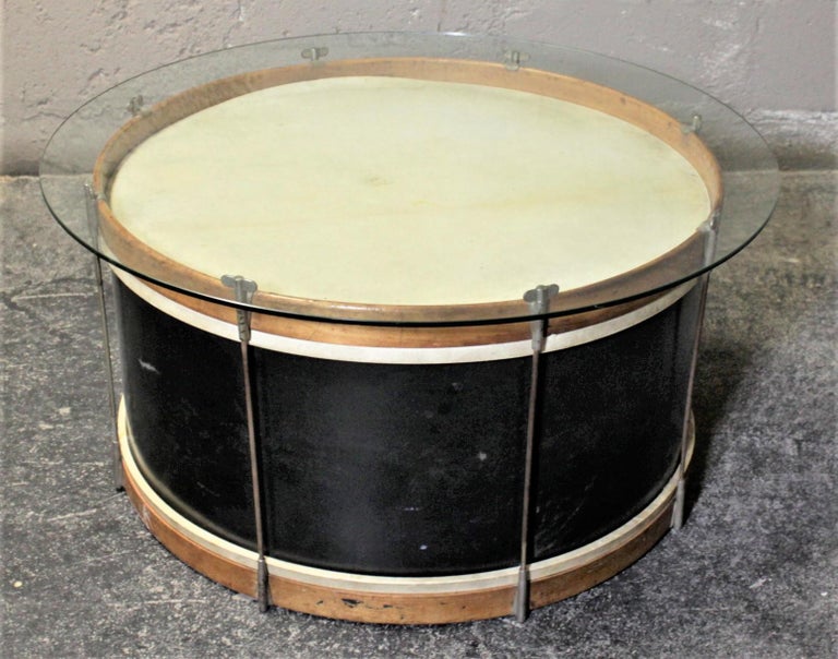 Vintage Folk Art Glass Top Bass Drum Coffee, Accent or Cocktail Table ...
