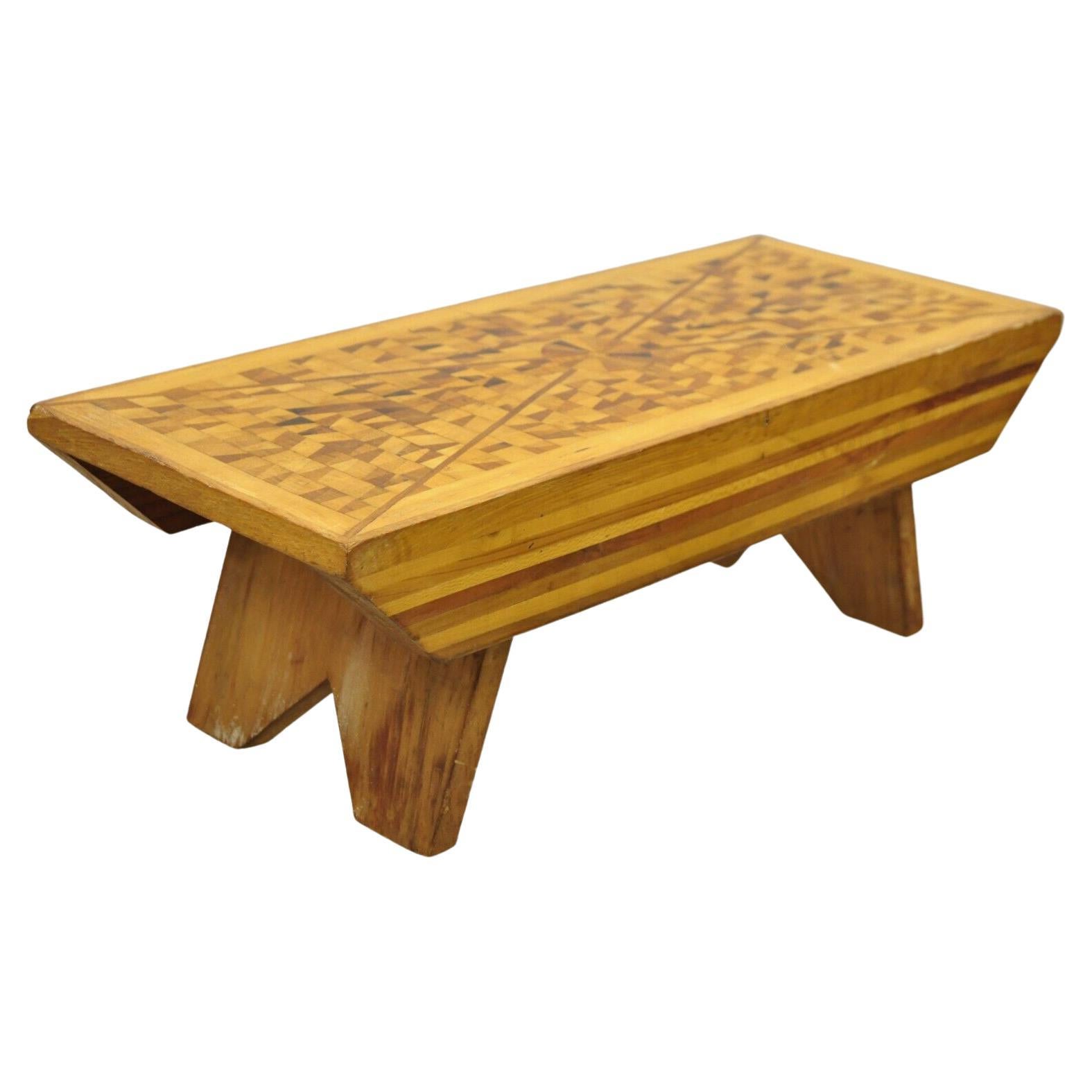 Vintage Folk Art Marquetry Inlay Footstool Ottoman Stool Display Stand ...