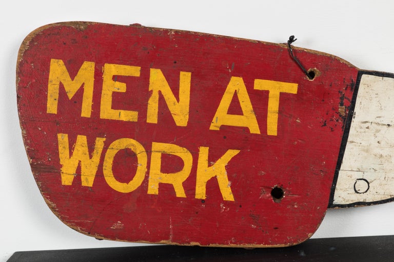 Vintage Folk Art Men at Work Sign Wood Trade Sign at 1stDibs