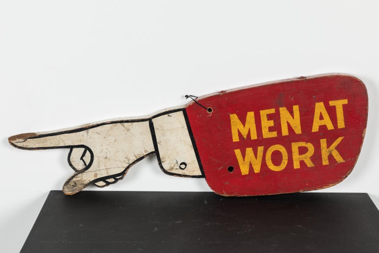 Vintage Folk Art Men at Work Sign Wood Trade Sign at 1stDibs