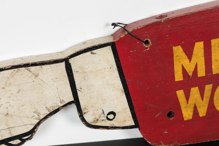 Vintage Folk Art Men at Work Sign Wood Trade Sign at 1stDibs