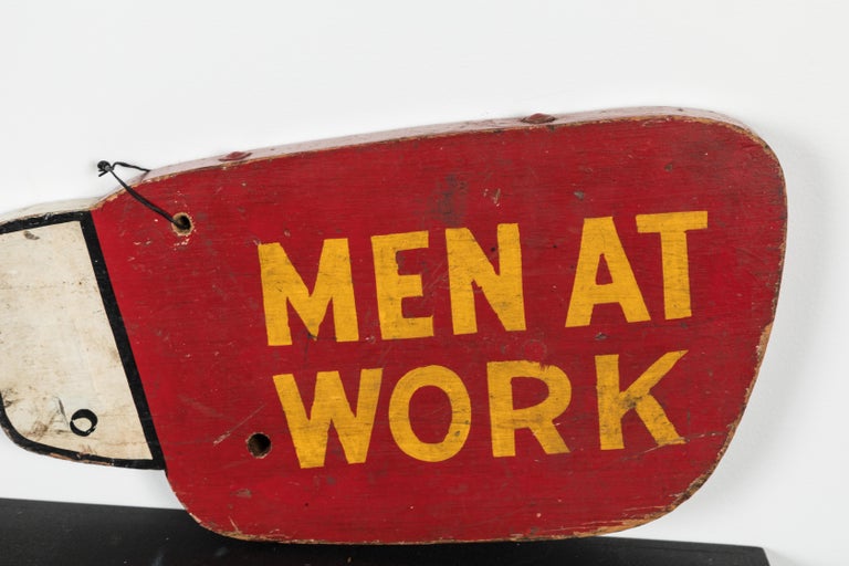 Vintage Folk Art Men at Work Sign Wood Trade Sign at 1stDibs