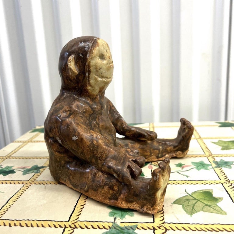 Vintage Folk Art Monkey Sculpture For Sale at 1stDibs