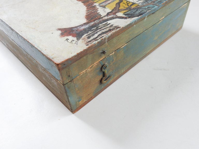 Vintage Folk Art Rustic Winter Farm Scene Painting on Box For Sale at ...