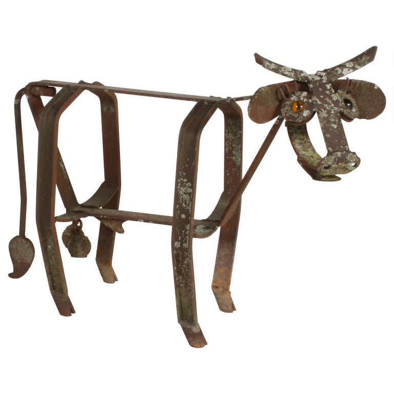 Vintage Folk Art Rusty Steel Garden Kinetic Sculpture of Bull Amber ...