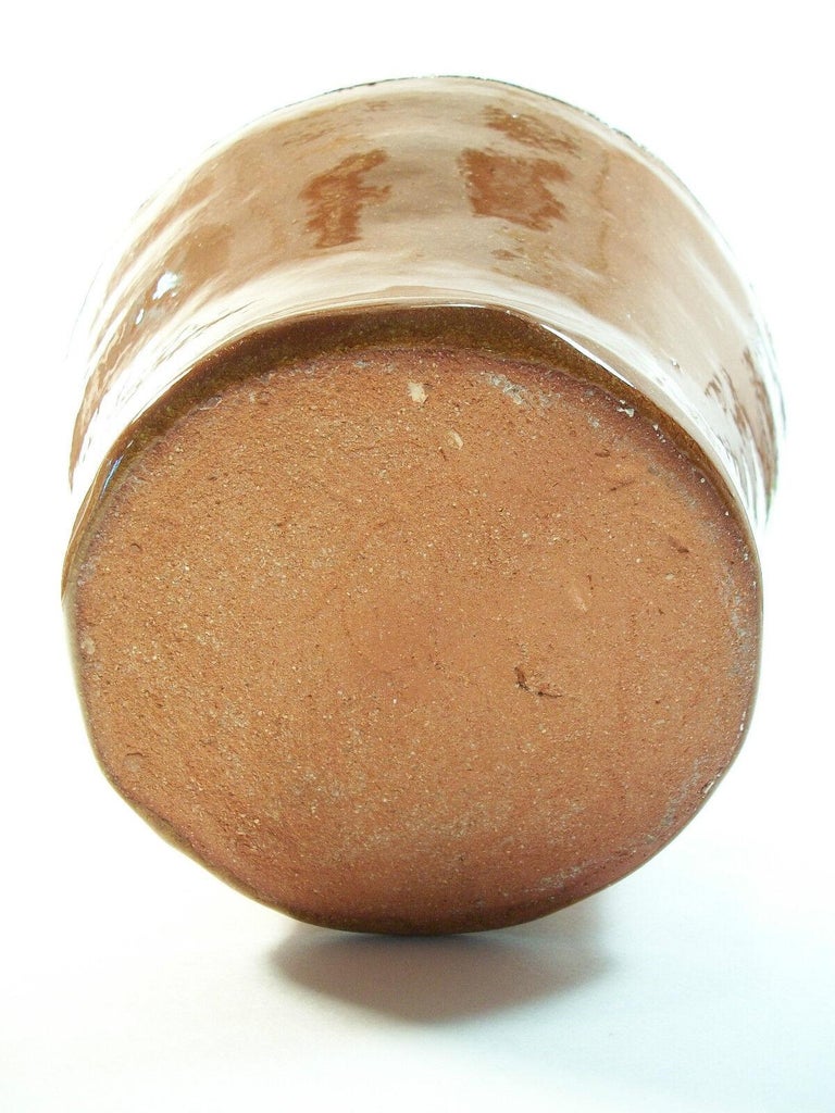 Vintage Folk Art Terracotta Sgraffito and Slipware Vase, Unsigned, 20th ...