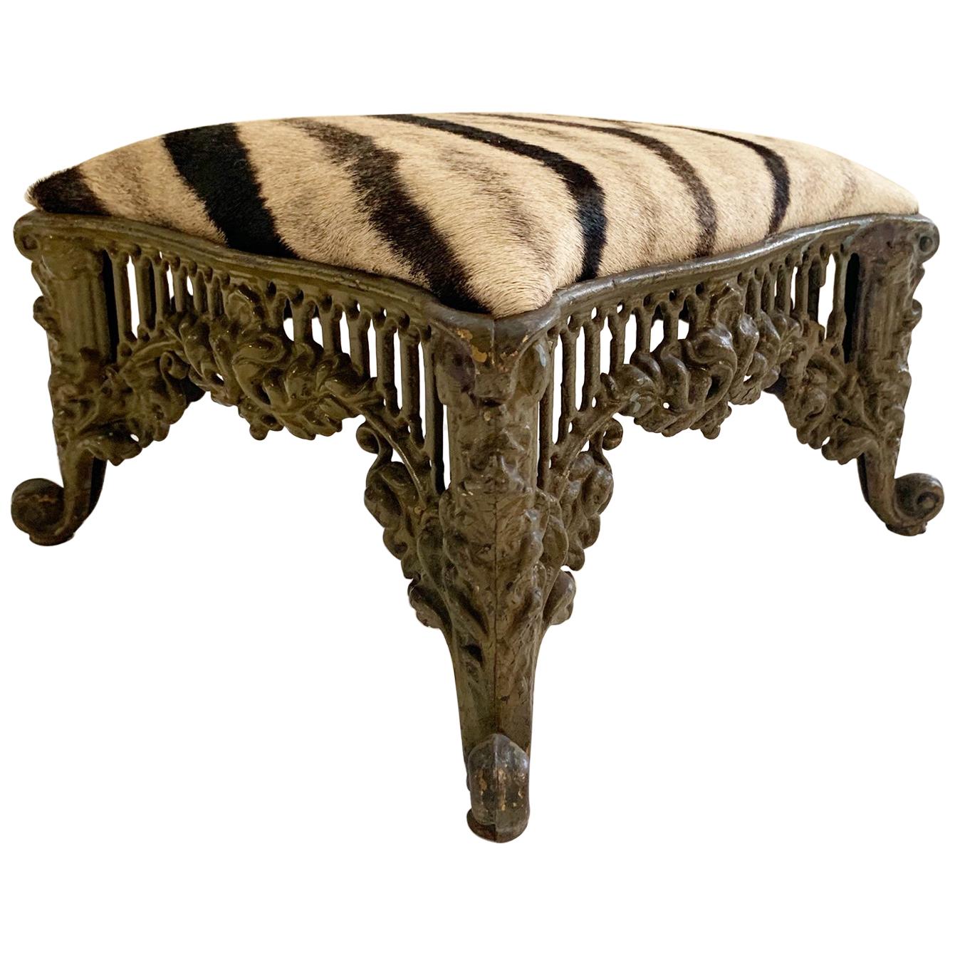 Vintage Foot Stool in Zebra Hide at 1stDibs