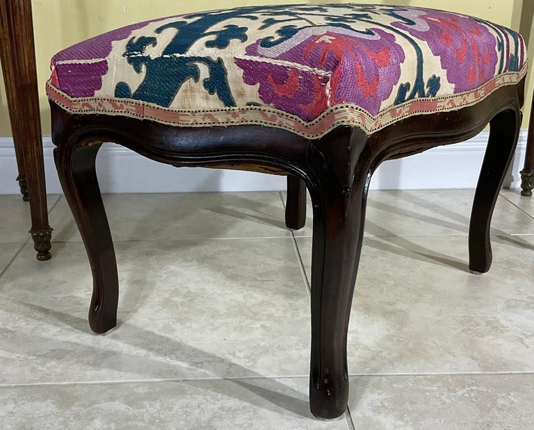 Vintage Foot Stool Upholstered with Antique Suzani Textile For Sale at ...