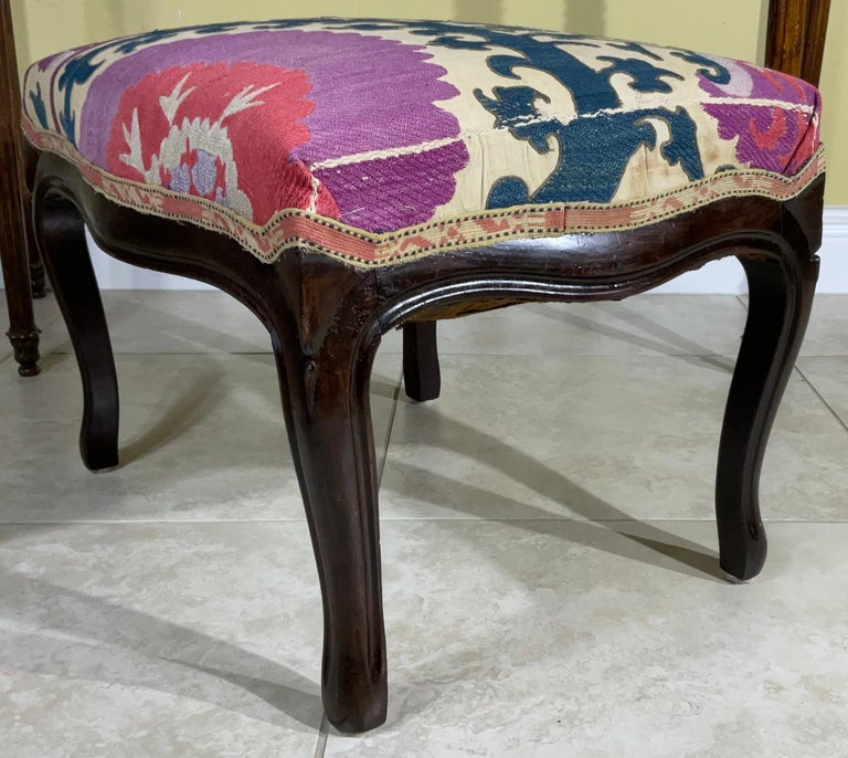Vintage Foot Stool Upholstered with Antique Suzani Textile For Sale at ...