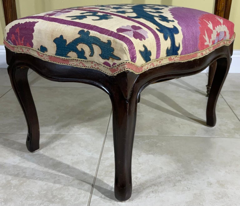 Vintage Foot Stool Upholstered with Antique Suzani Textile For Sale at ...