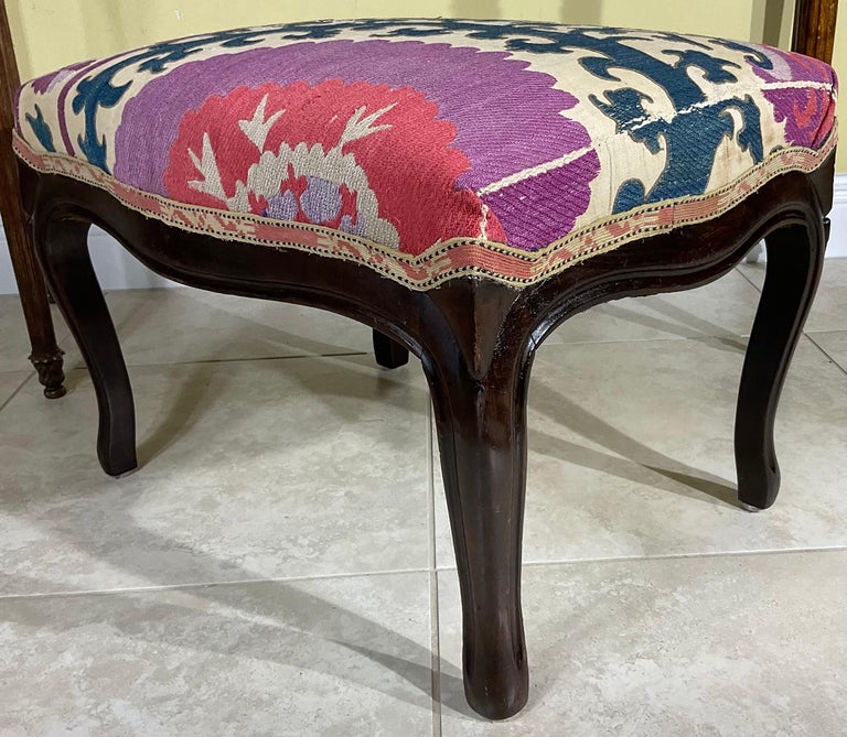 Vintage Foot Stool Upholstered with Antique Suzani Textile For Sale at ...