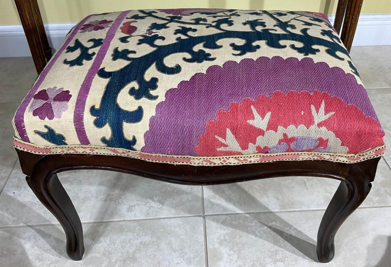 Vintage Foot Stool Upholstered with Antique Suzani Textile For Sale at ...