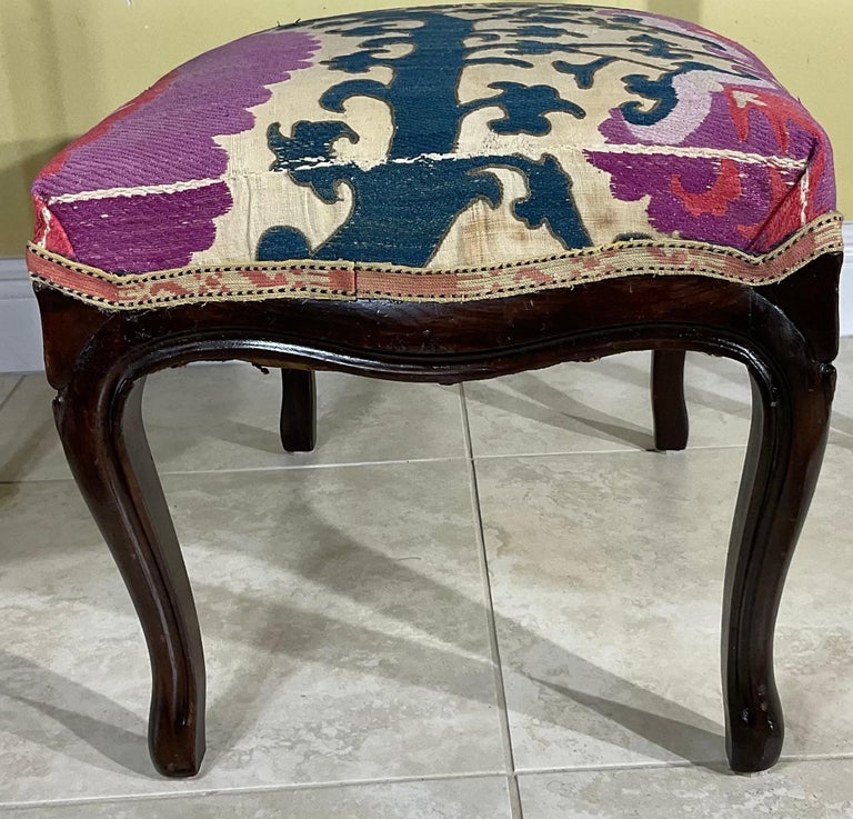 Vintage Foot Stool Upholstered with Antique Suzani Textile For Sale at ...