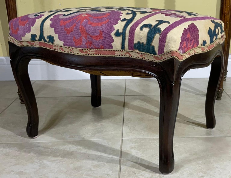 Vintage Foot Stool Upholstered with Antique Suzani Textile For Sale at ...