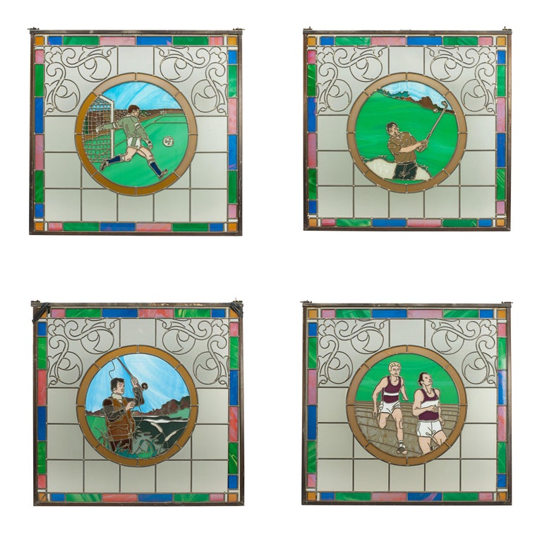 Vintage Football Stained Glass Window 1993 from the Mansfield Bar at ...