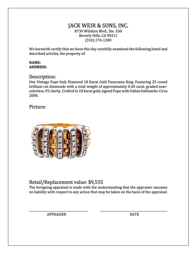 Vintage Fope Italy Diamond 18 Karat Gold Panorama Ring For Sale at 1stDibs