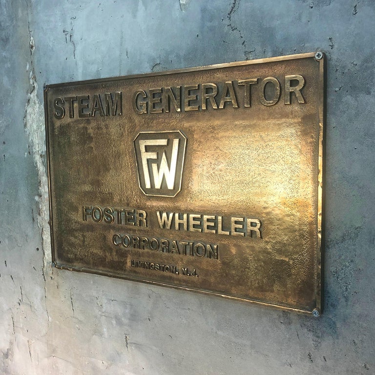 Vintage Foster Wheeler Corporation Heavy Brass Steam Generator Plaque ...