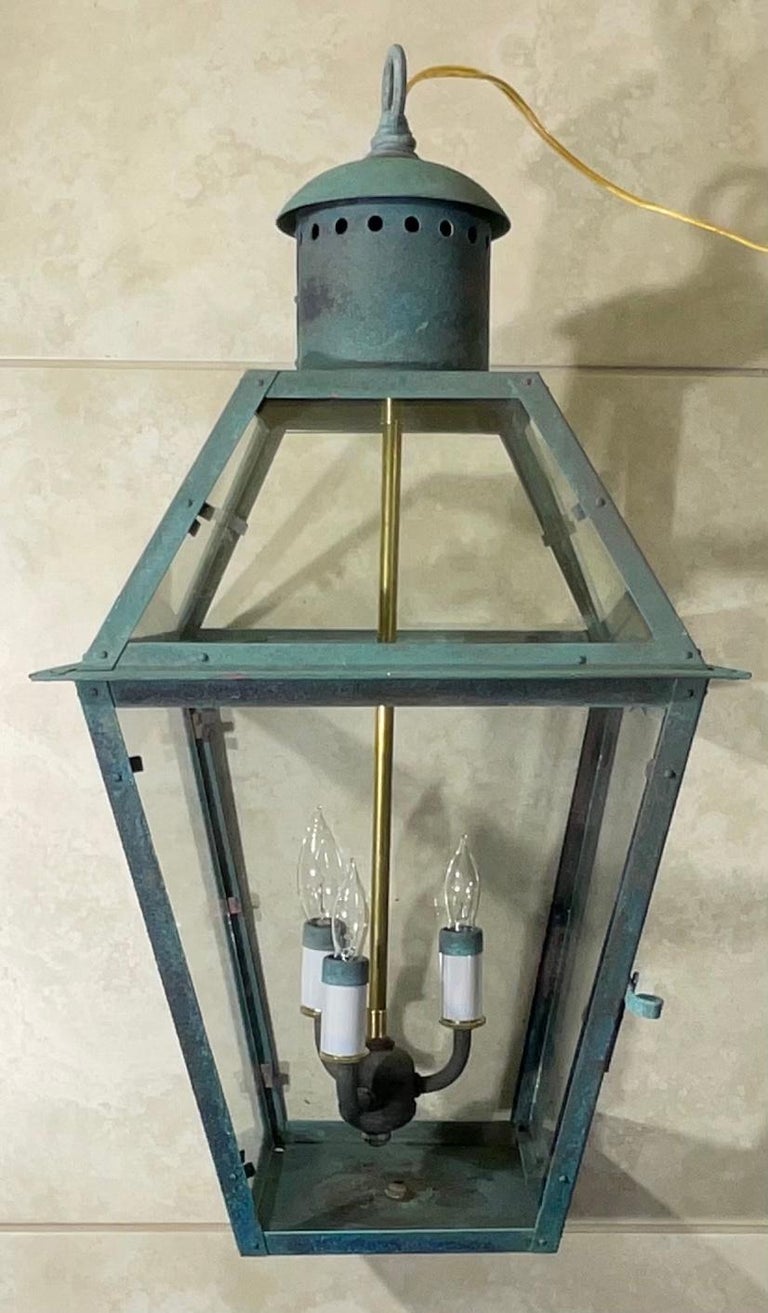 Vintage Four-Sides Hanging Copper Lantern For Sale at 1stDibs