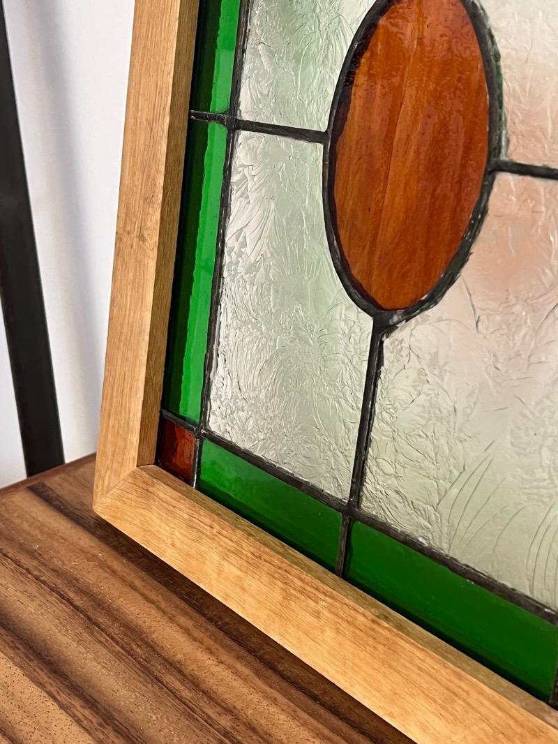 Vintage Framed Green and Orange Stained Glass For Sale at 1stDibs