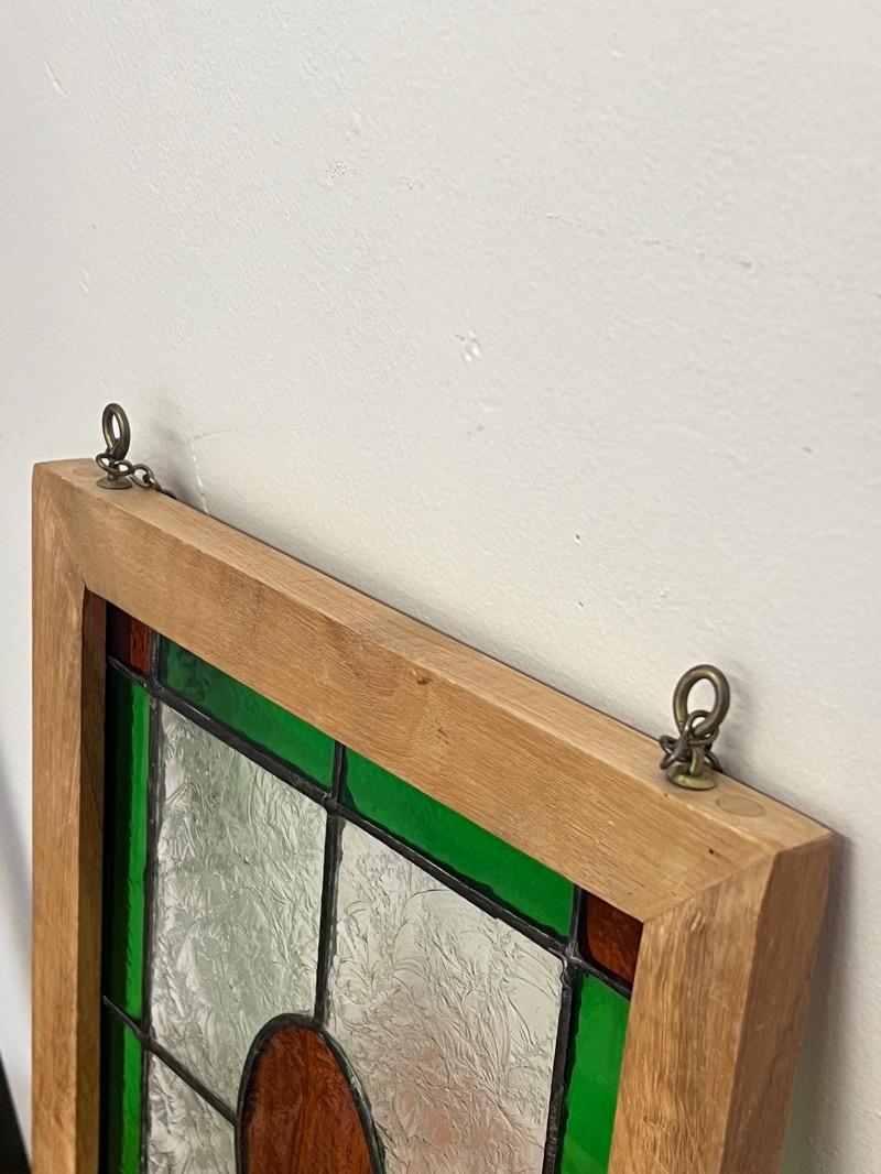 Vintage Framed Green and Orange Stained Glass For Sale at 1stDibs