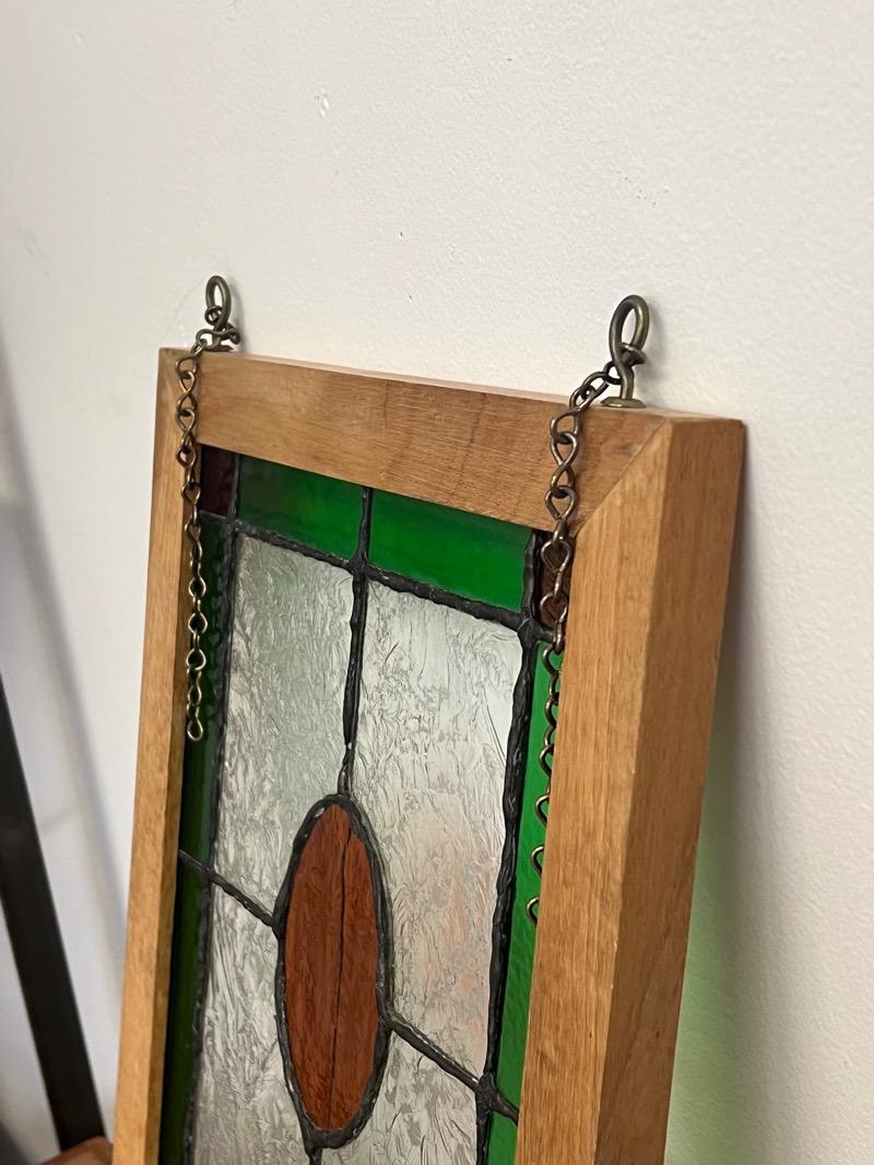 Vintage Framed Green and Orange Stained Glass For Sale at 1stDibs
