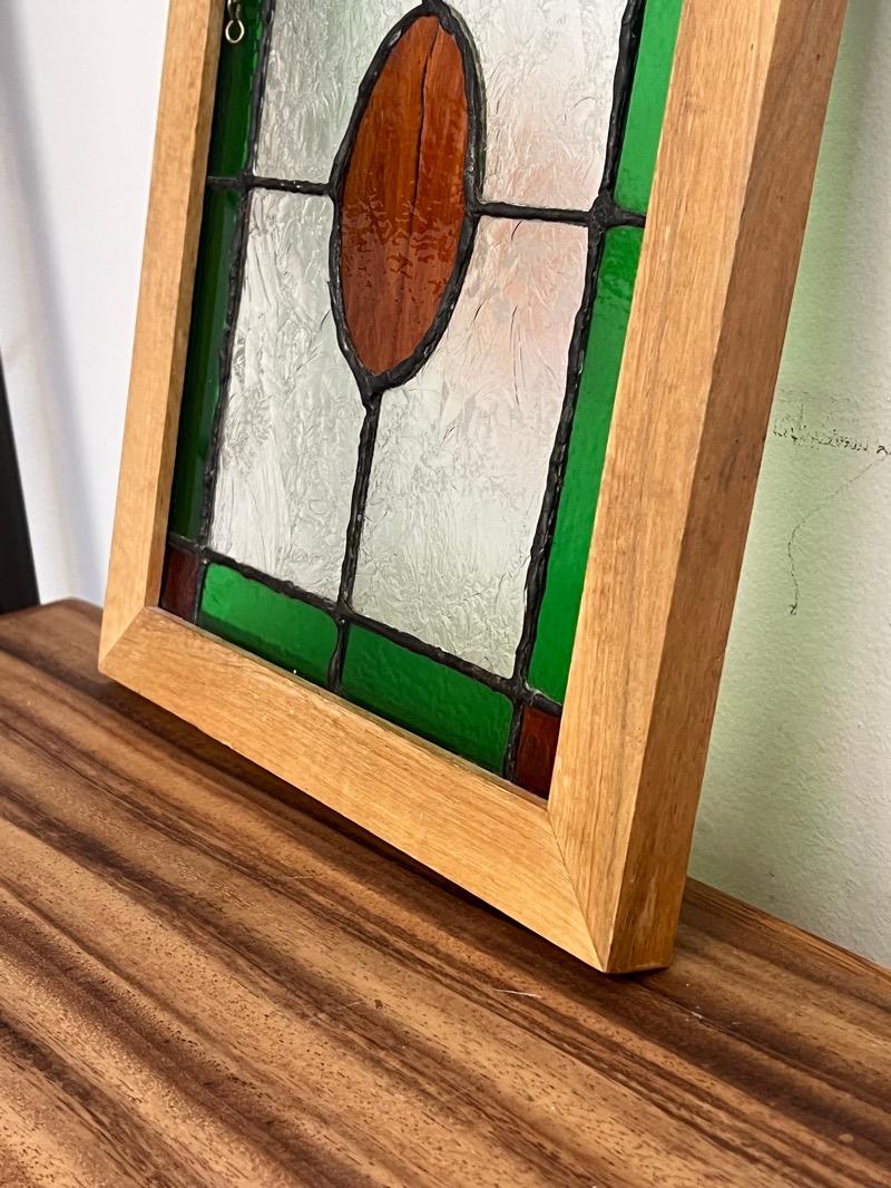 Vintage Framed Green and Orange Stained Glass For Sale at 1stDibs
