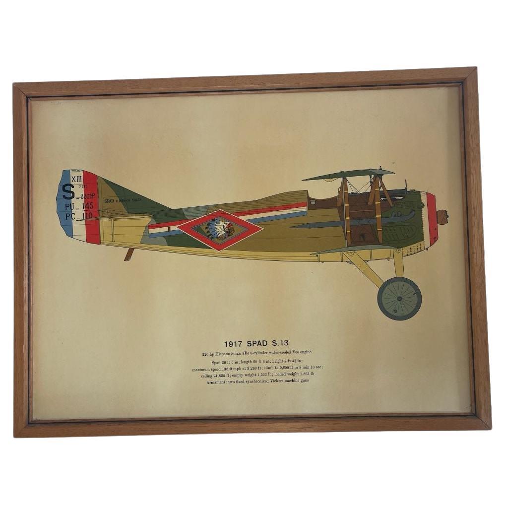 Vintage Framed Lithograph Print of a SPAD S.13 1917 plane. For Sale at ...
