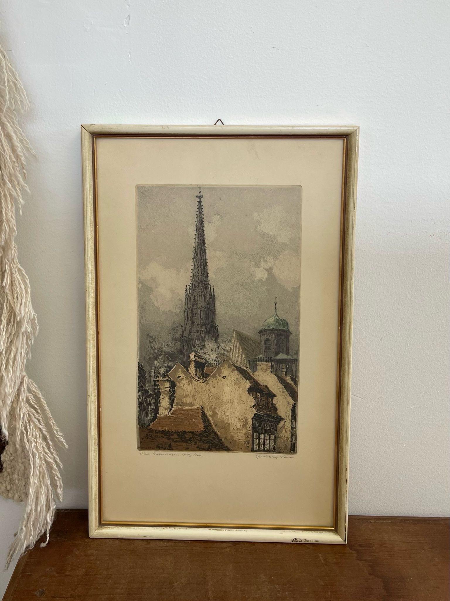 Vintage Framed Pencil Signed Lithograph Cityscape Artwork For Sale at ...