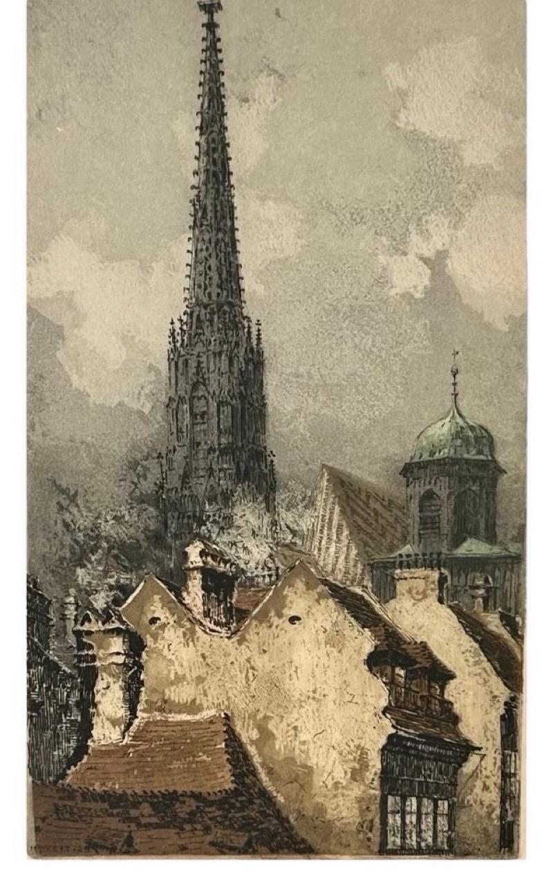 Vintage Framed Pencil Signed Lithograph Cityscape Artwork For Sale at ...
