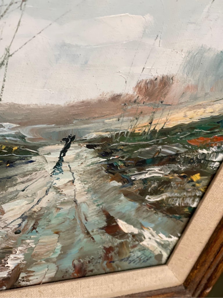 Vintage Framed Signed Painting, Abstract Scene For Sale at 1stDibs